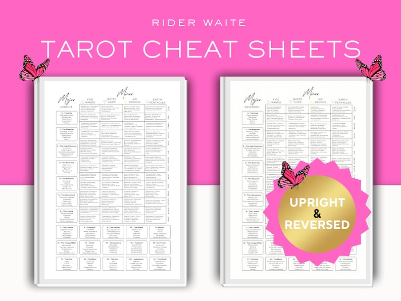 Rider Waite Smith TAROT Cheat Sheets for Tarot Readings - Etsy