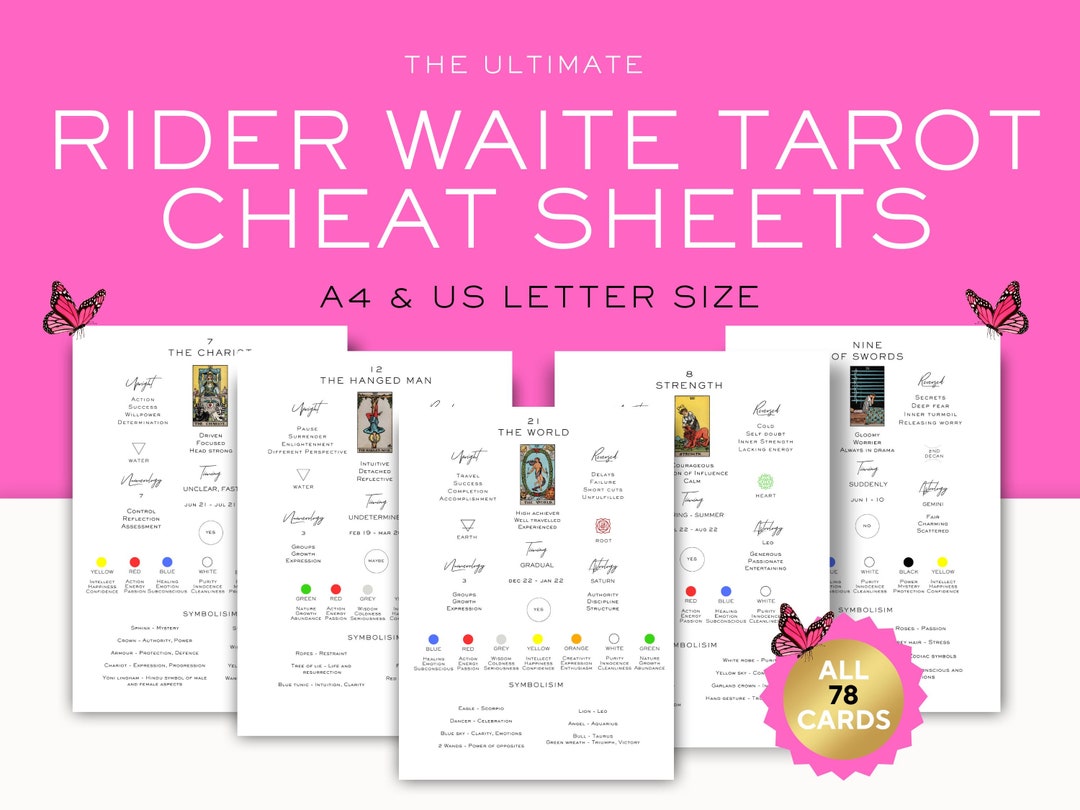 Rider Waite Tarot Detailed Printable Cheat Sheets for Tarot Reading ...