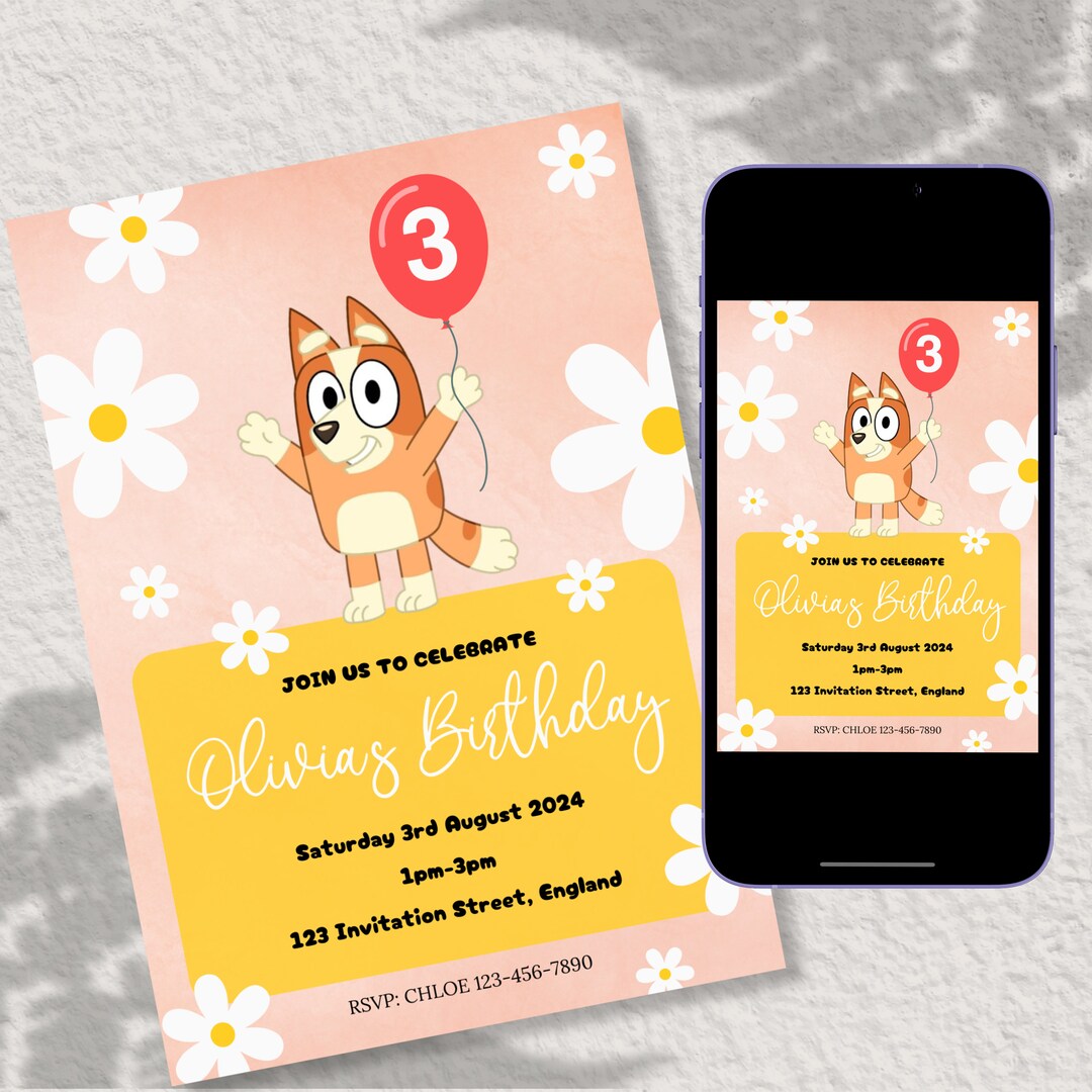 Editable Bingo Birthday Invitation, Blue Dog Party Invite, Girls Themed ...