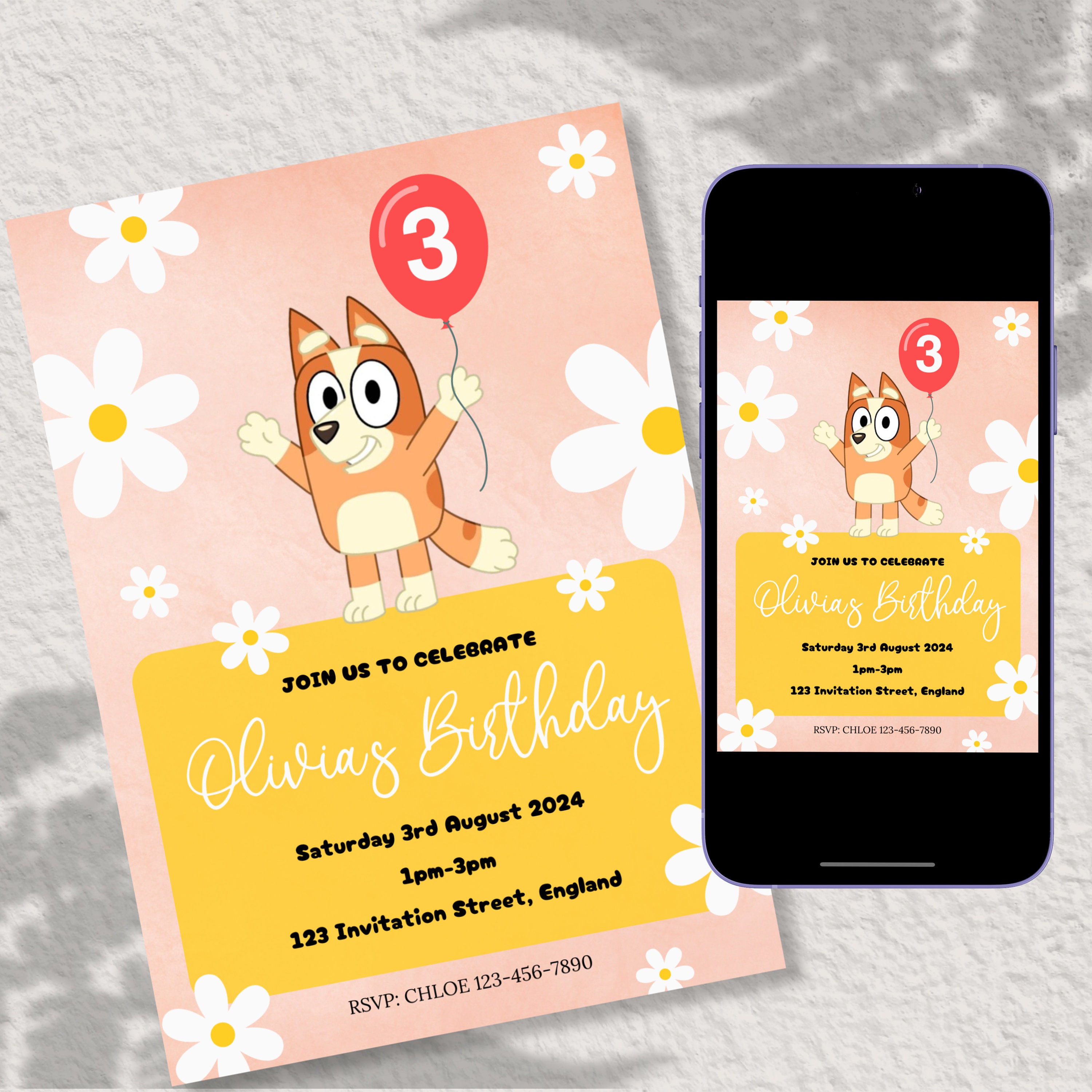 Editable Bingo Birthday Invitation, Blue Dog Party Invite, Girls Themed ...