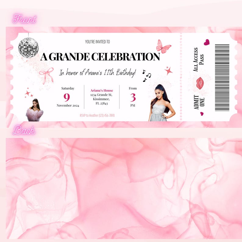 Editable Ariana Concert Ticket Birthday Invitation, Editable Birthday ...