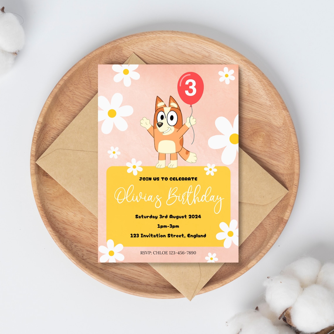 Editable Bingo Birthday Invitation, Blue Dog Party Invite, Girls Themed ...