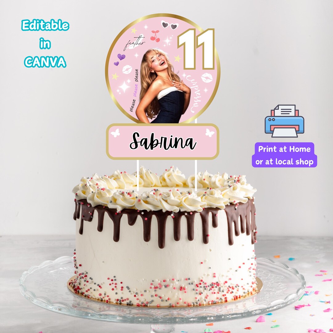 Editable Sabrina Birthday Cake Topper, Short N Sweet Cake Topper ...