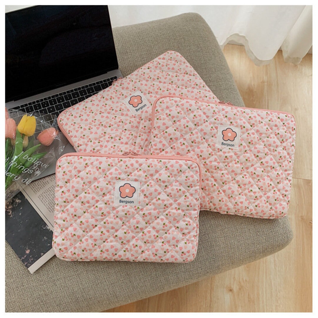 Quilted Cute Pink Green Floral iPad Bag, Cute Floral iPad Air Pro Case ...