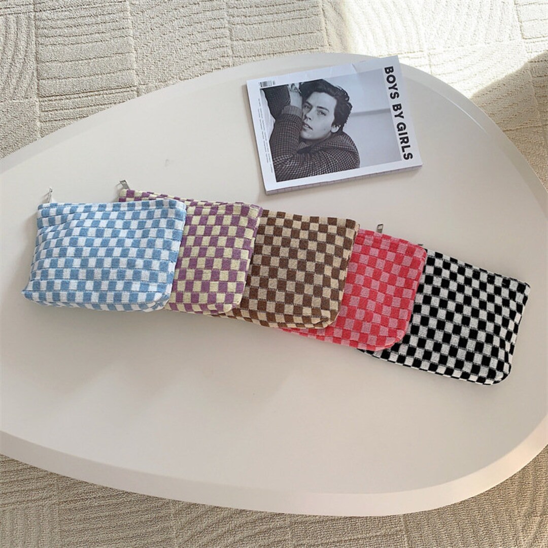 Elegant Classic Checkerboard Plaid Knitting Yarn Makeup Bag, Cosmetic ...