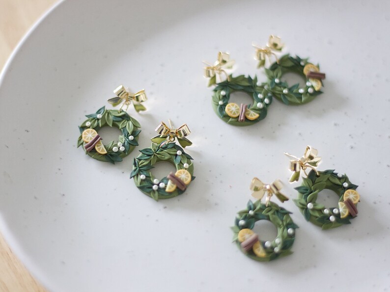 Handmade Christmas Wreath Polymer Clay Floral Earring Collection ...