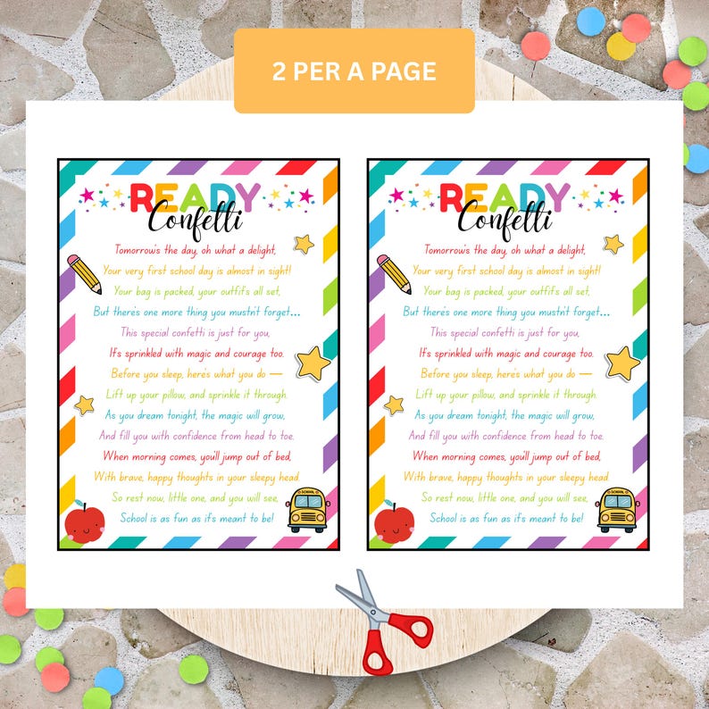 Ready Confetti Printable Poem, First Day of School Tradition, Back to ...