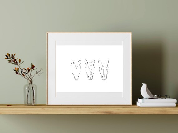 Simple Personalised Horse/pony Head/blaze Line Illustration - Etsy