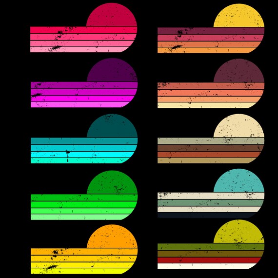 Retro Sun Bundle Retro Sunset Png Vintage Instant Download - Etsy