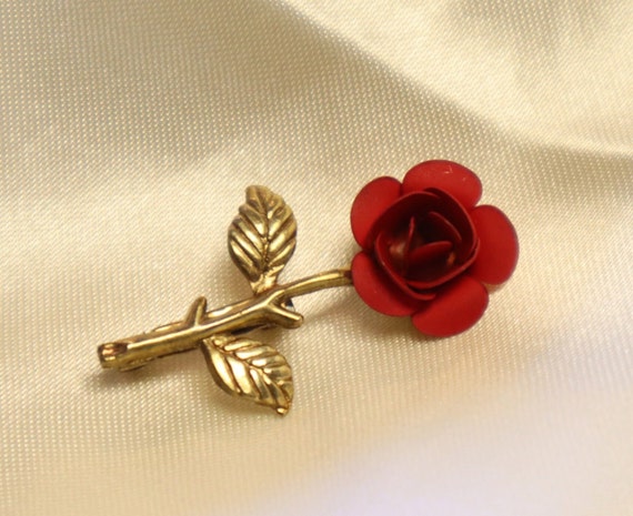 1960s Vintage Red Rose Brooch Pin - Gem