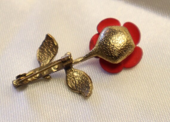 1960s Vintage Red Rose Brooch Pin - Gem