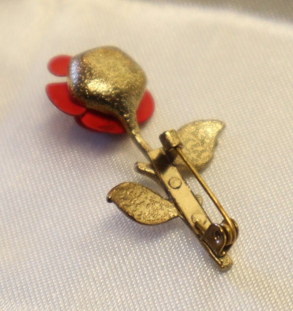 1960s Vintage Red Rose Brooch Pin - Gem