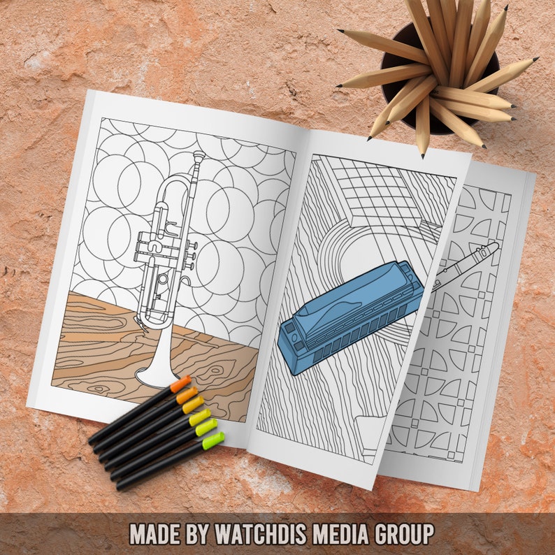 Stress Relief Wind Instruments Coloring Book for Kids and for Teens - Etsy