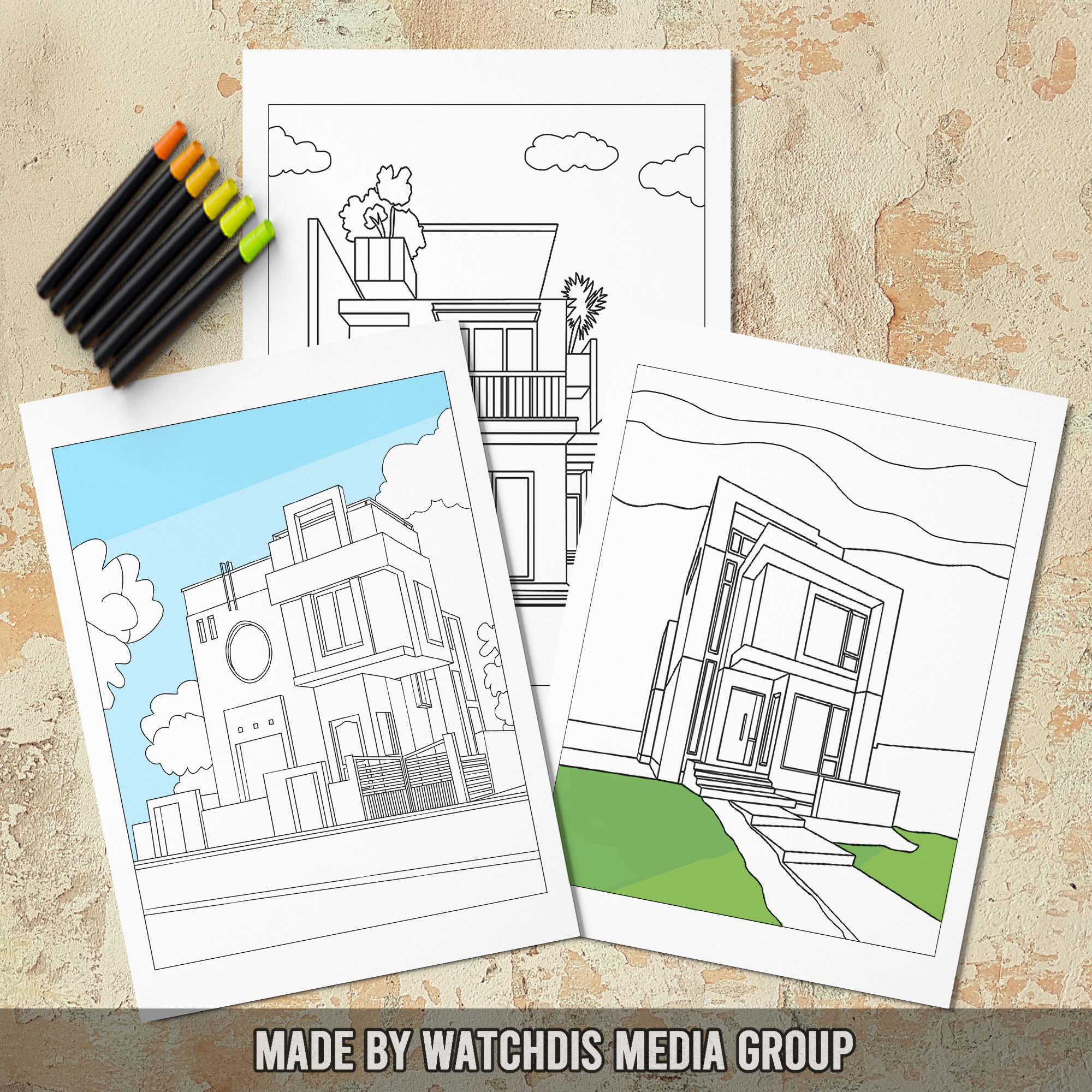 Stress Relief Modern House Coloring Book for Kids and for Adults - Etsy