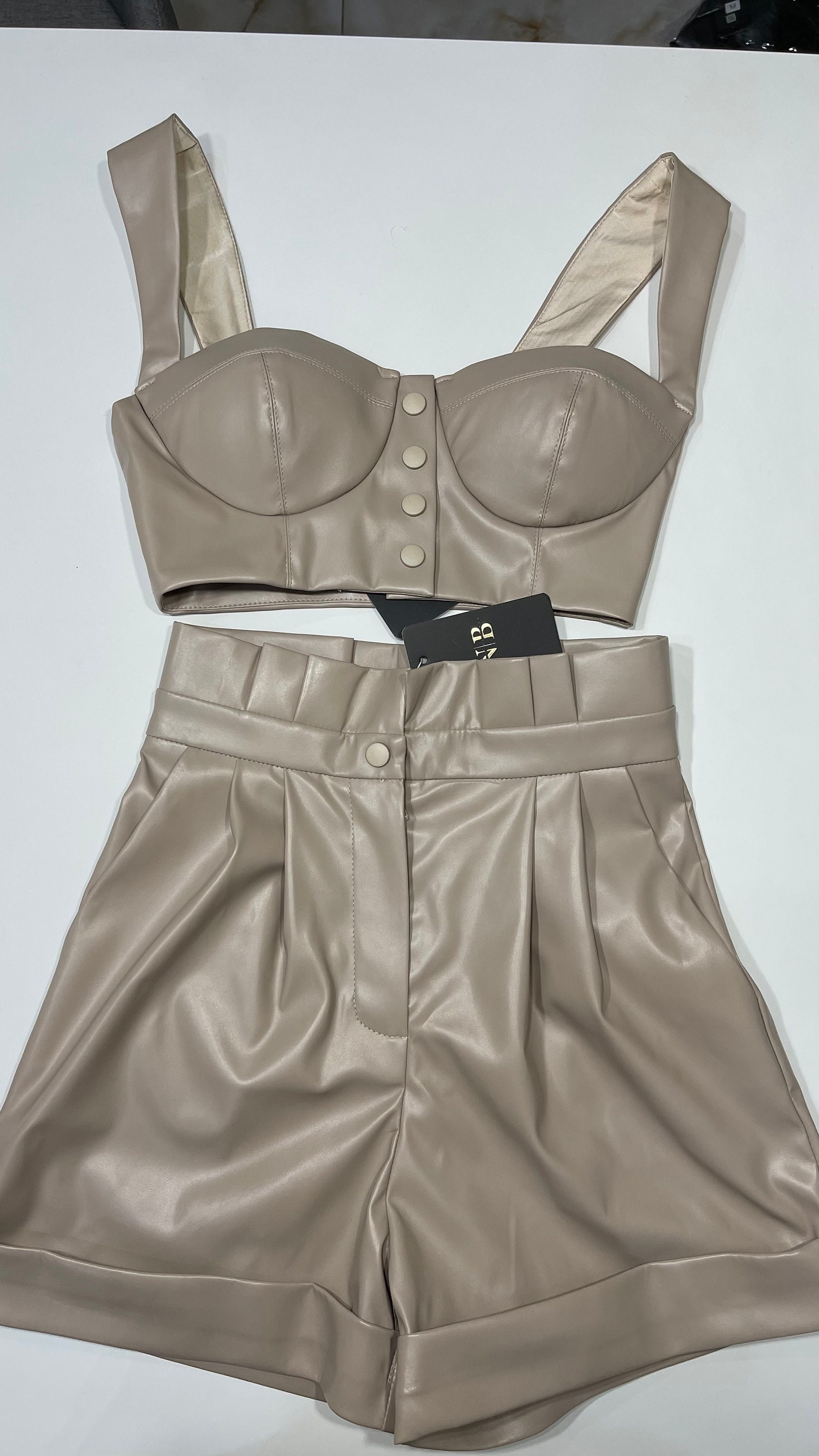 Tailored Faux Leather Short Suit: High Waisted Ladies Suit, White Faux ...