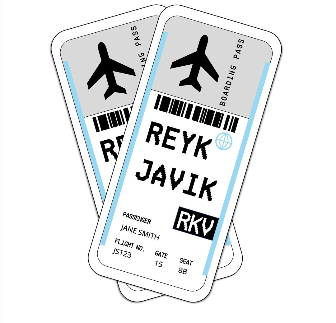 Editable Plane Ticket - REYKJAVIK - Etsy