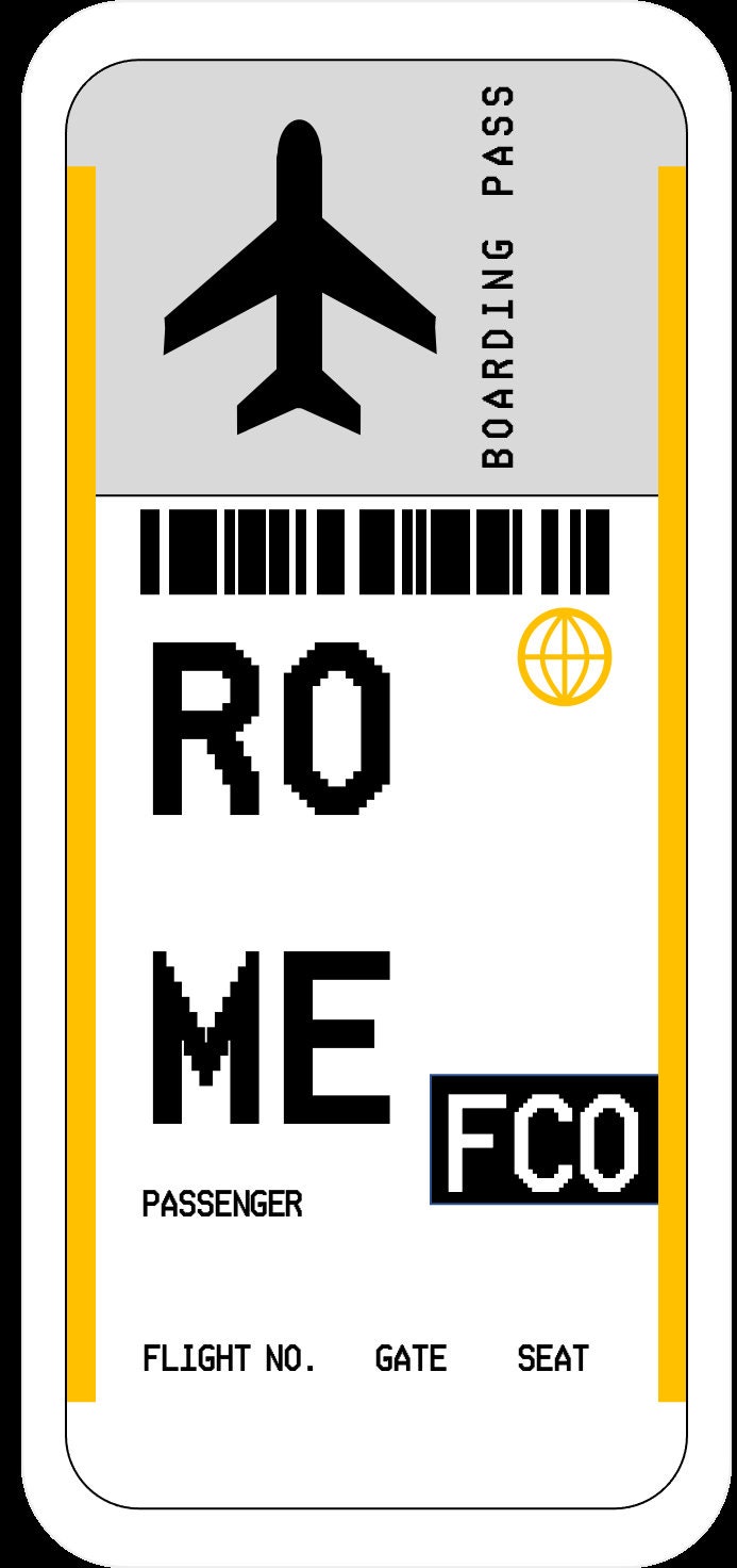Editable Plane Ticket - Rome - Etsy