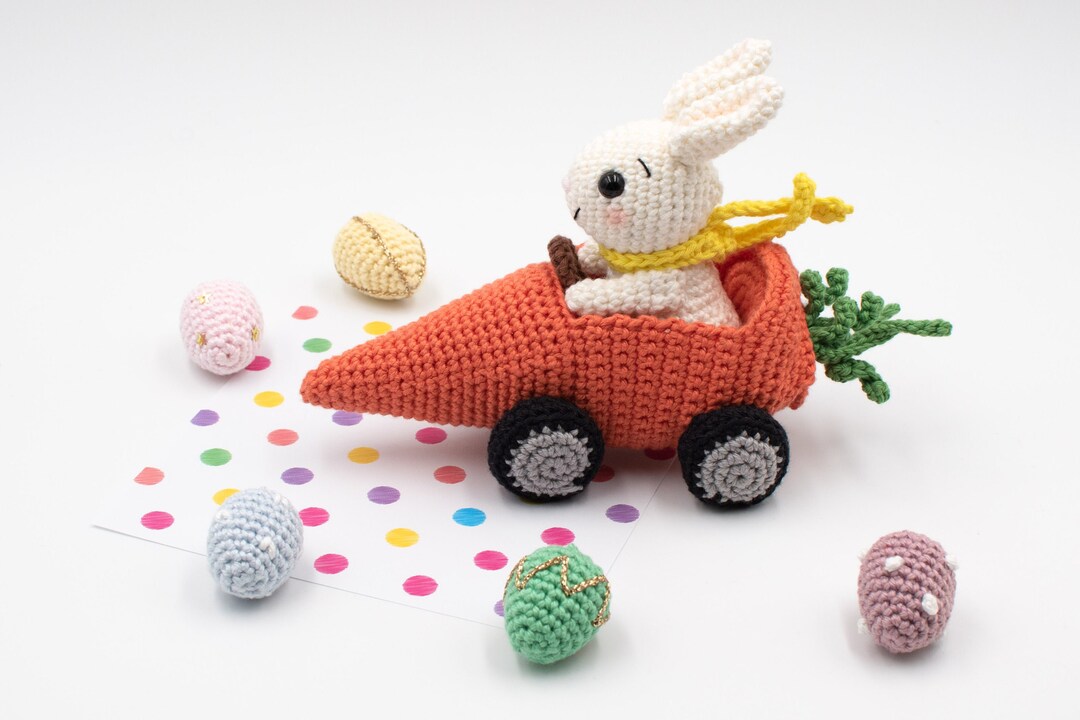 Amigurumi Bunny in Carrot Car Crochet Pattern, Easter Bunny Crochet ...