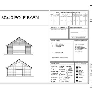 30x40 POLE BARN Plans-architectural Blueprints-vaulted Ceilings for Car ...