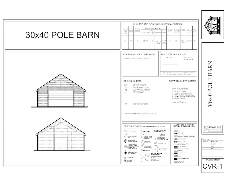 30x40 POLE BARN Plans-architectural Blueprints-vaulted Ceilings for Car ...