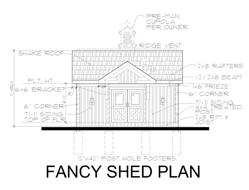 16x12 Fancy Garden Shed Plan, Post Frame Construction (PDF Download) - Etsy