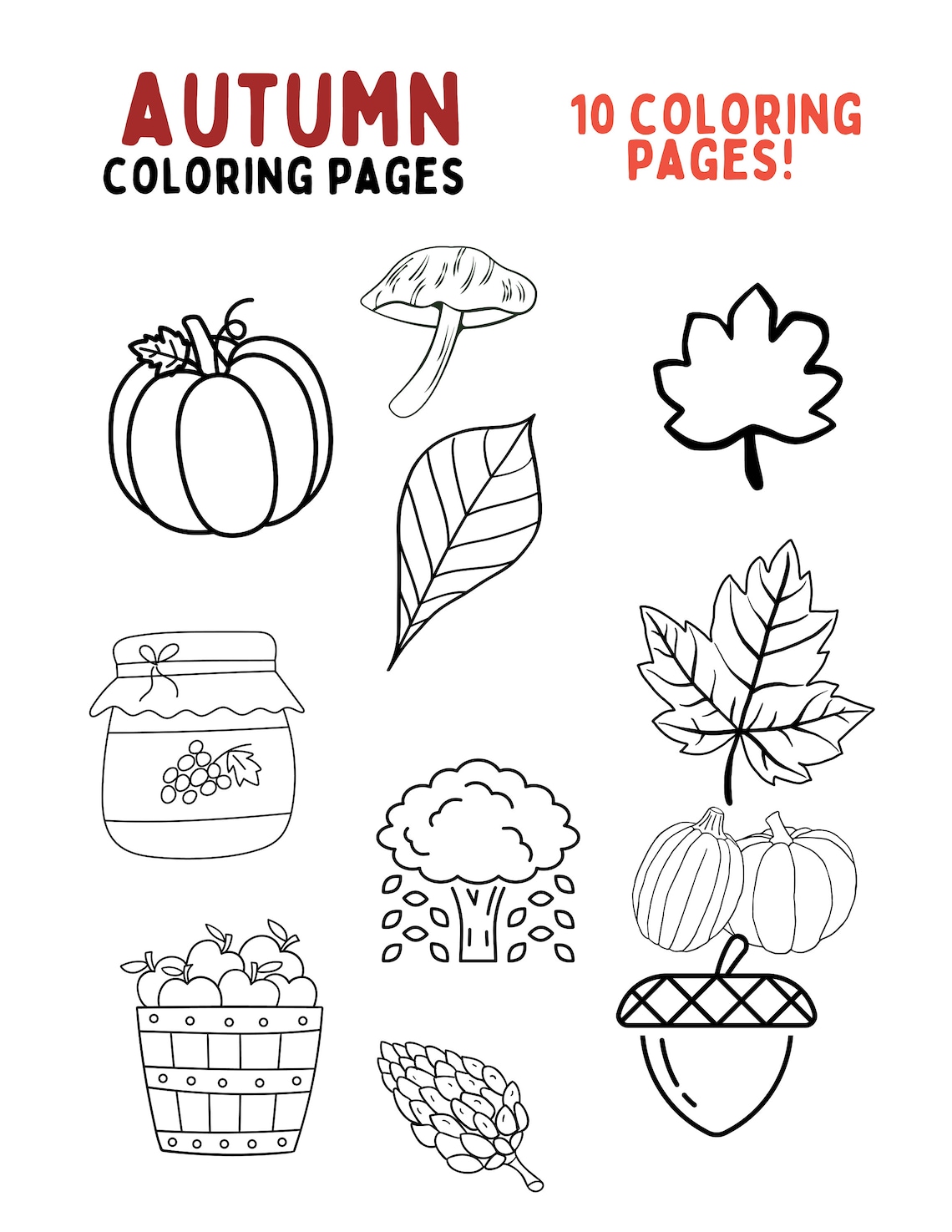 Autumn/fall Coloring Pages - Etsy