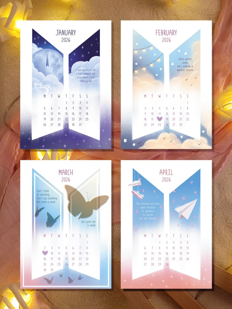 Bts 2026 Desk Calendar | Twelve A5 Prints With Lyrics - Etsy