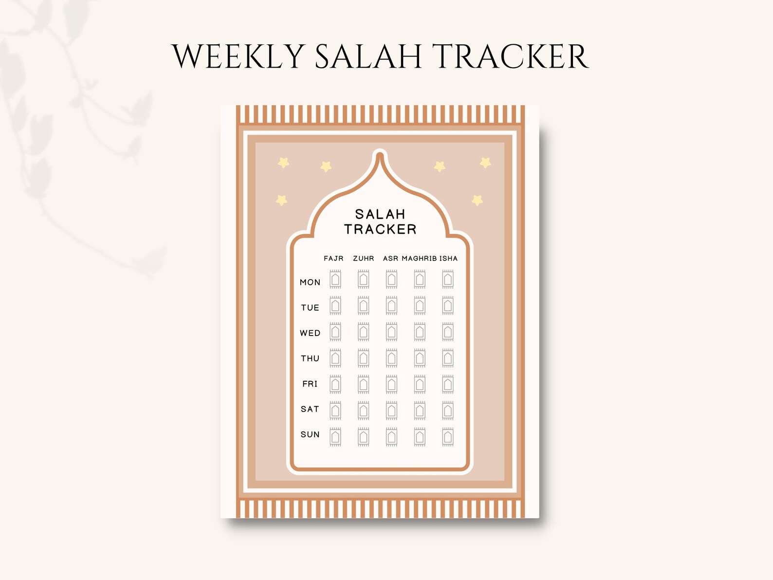 Salah Tracker Printable, Daily Salah Tracker, Salah Chart, Prayer Chart ...