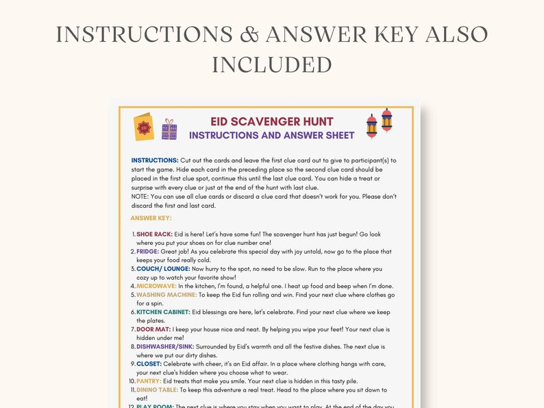 Eid Scavenger Hunt Printable Indoor Treasure Hunt Eid Gifts - Etsy