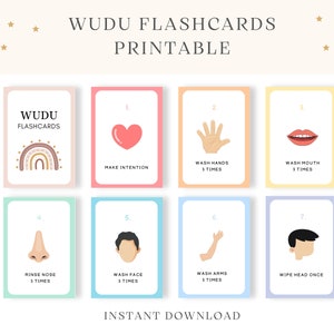 Wudu Flashcards, Islamic Wudu, Wudu Cards Printable, Wudu Guide for ...