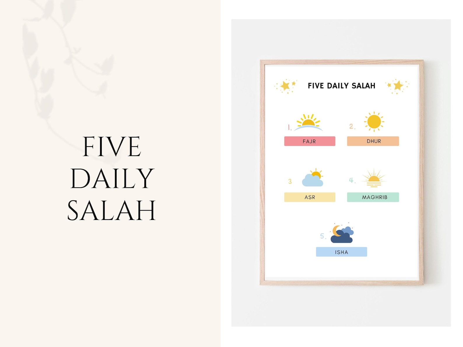 Salah Chart, Salah Poster, Five Daily Salah Poster, Islamic Prayer ...