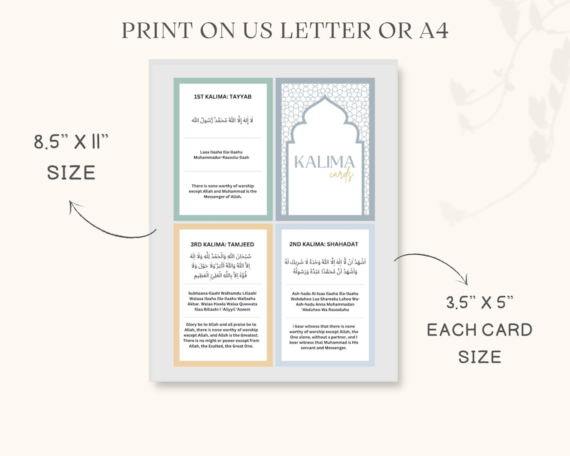 Kalima Flashcards the Six Kalimas Kalima of Islam Kalima - Etsy UK