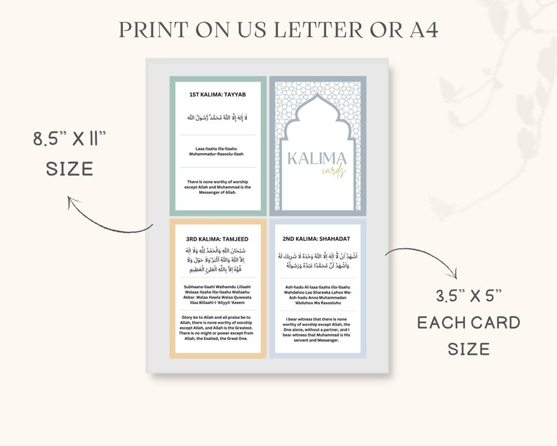Kalima Flashcards the Six Kalimas Kalima of Islam Kalima - Etsy UK