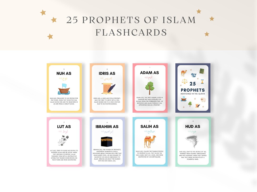 Prophets Flashcards, Islamic Prophets, Quran Prophets for Kids, Islamic ...