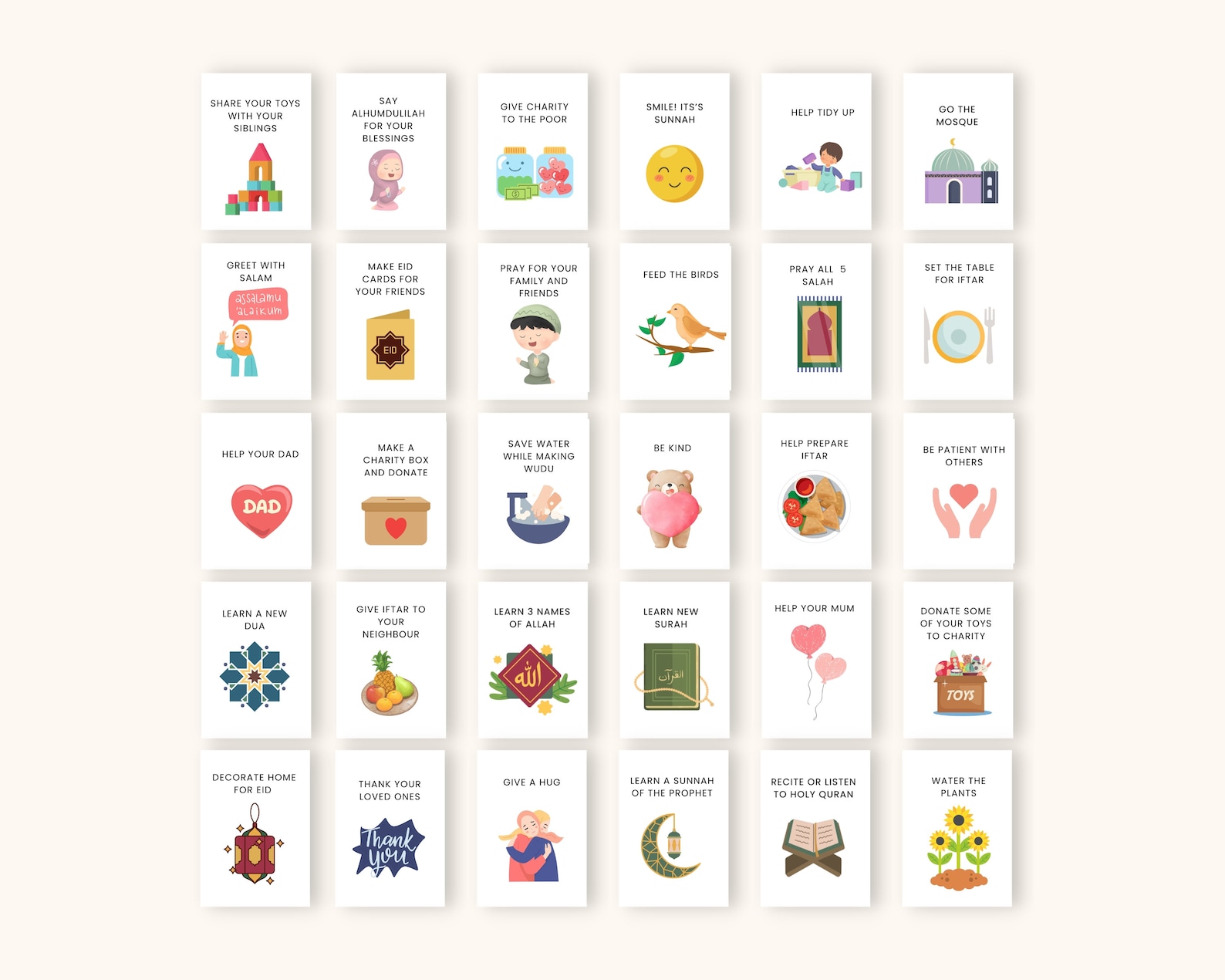 Good Deeds Cards Printable, Ramadan Cards, Ramadan Advent Cards, Kids ...