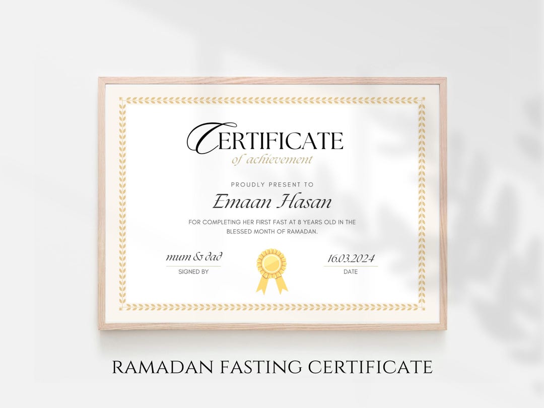 Ramadan Fasting Certificate, First Fast Certificate, Editable Ramadan ...