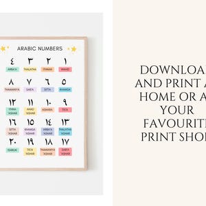 Arabic Numbers Poster, Arabic Numbers Wall Art, Arabic Number Chart for ...