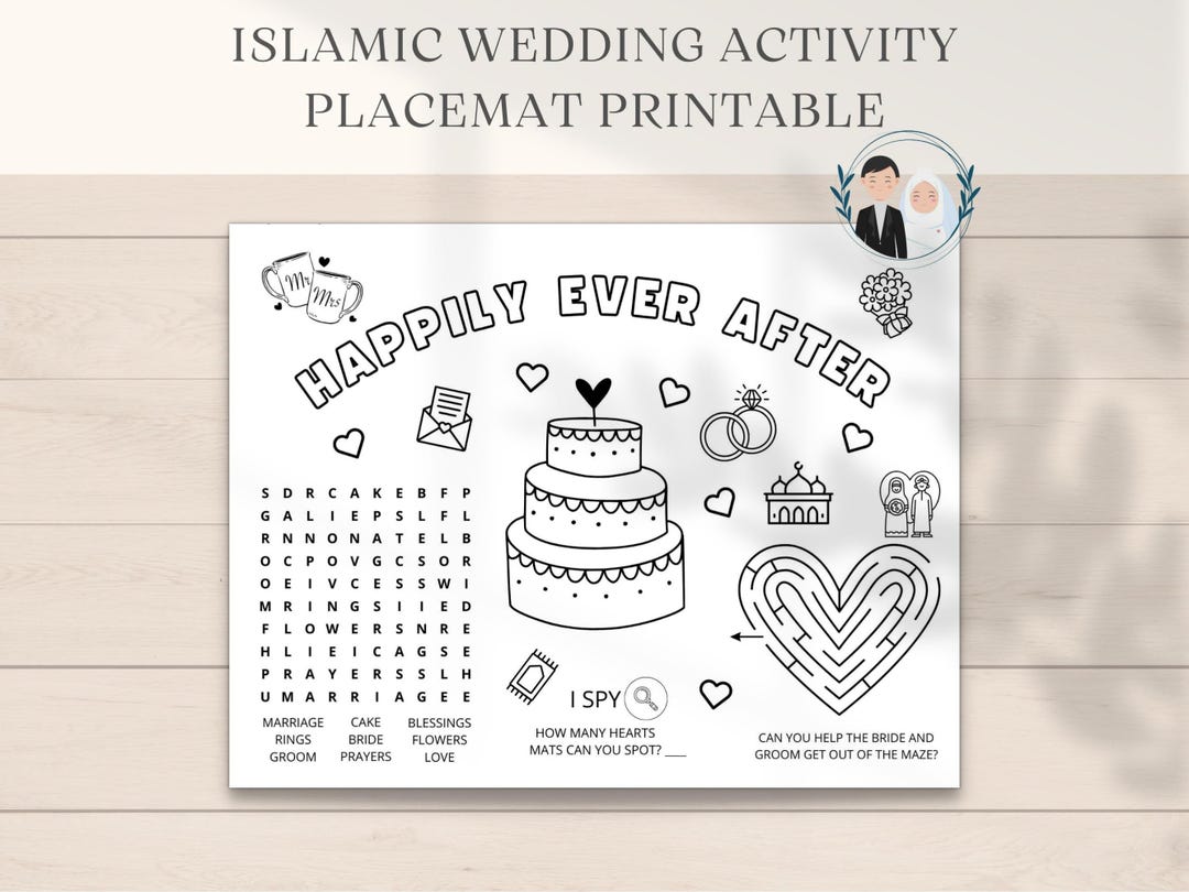Islamic Wedding Activity Placemat, Muslim Wedding Activity, Printable ...