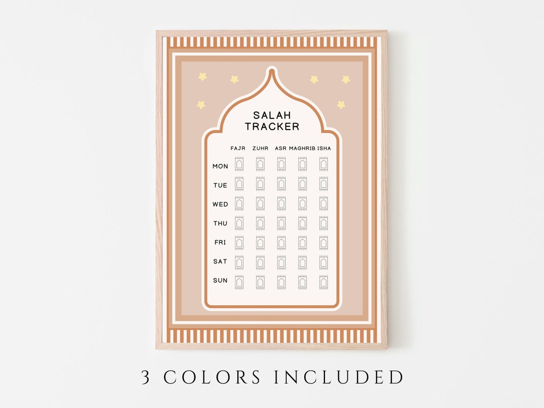 Salah Tracker Printable, Daily Salah Tracker, Salah Chart, Prayer Chart ...