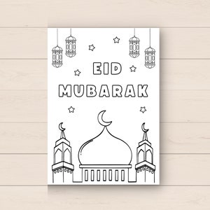 Eid Coloring Cards, DIY Eid Cards, Eid Card Printable, Eid Mubarak Card ...