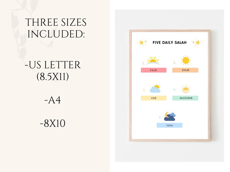 Salah Chart, Salah Poster, Five Daily Salah Poster, Islamic Prayer ...