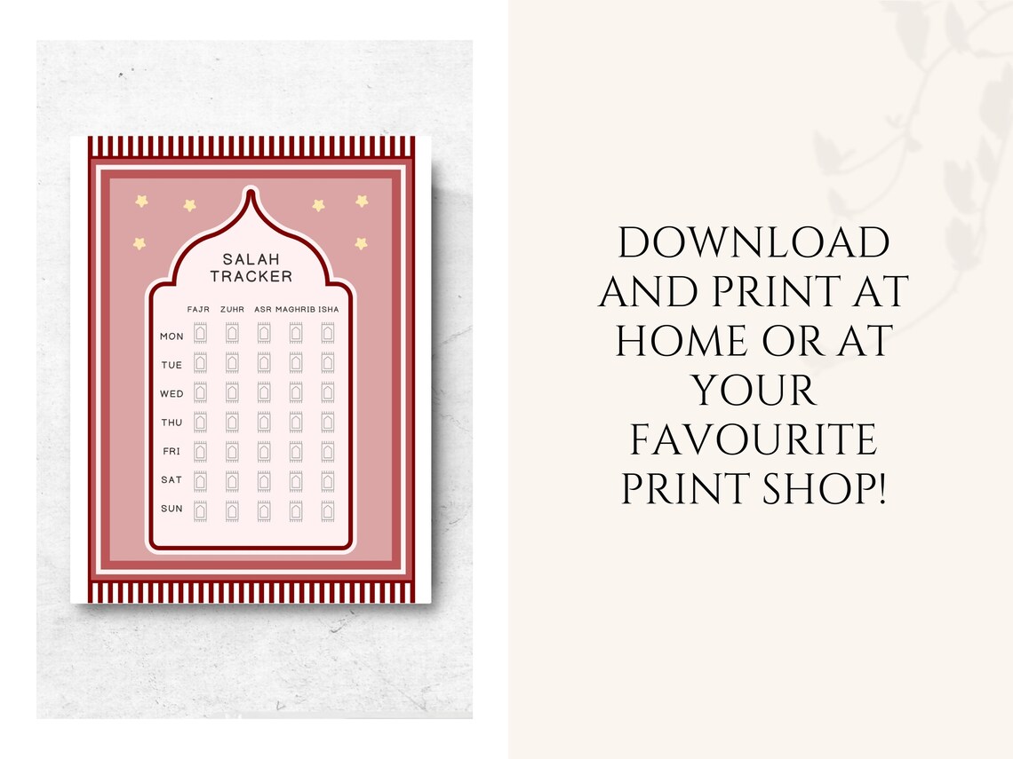 Salah Tracker Printable, Daily Salah Tracker, Salah Chart, Prayer Chart ...