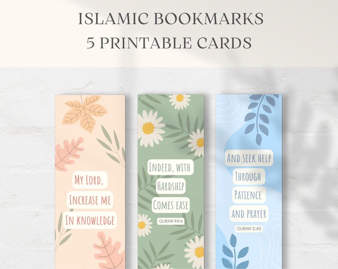 Islamic Printable Bookmarks Quran Verse Bookmark Set of 5 Digital ...