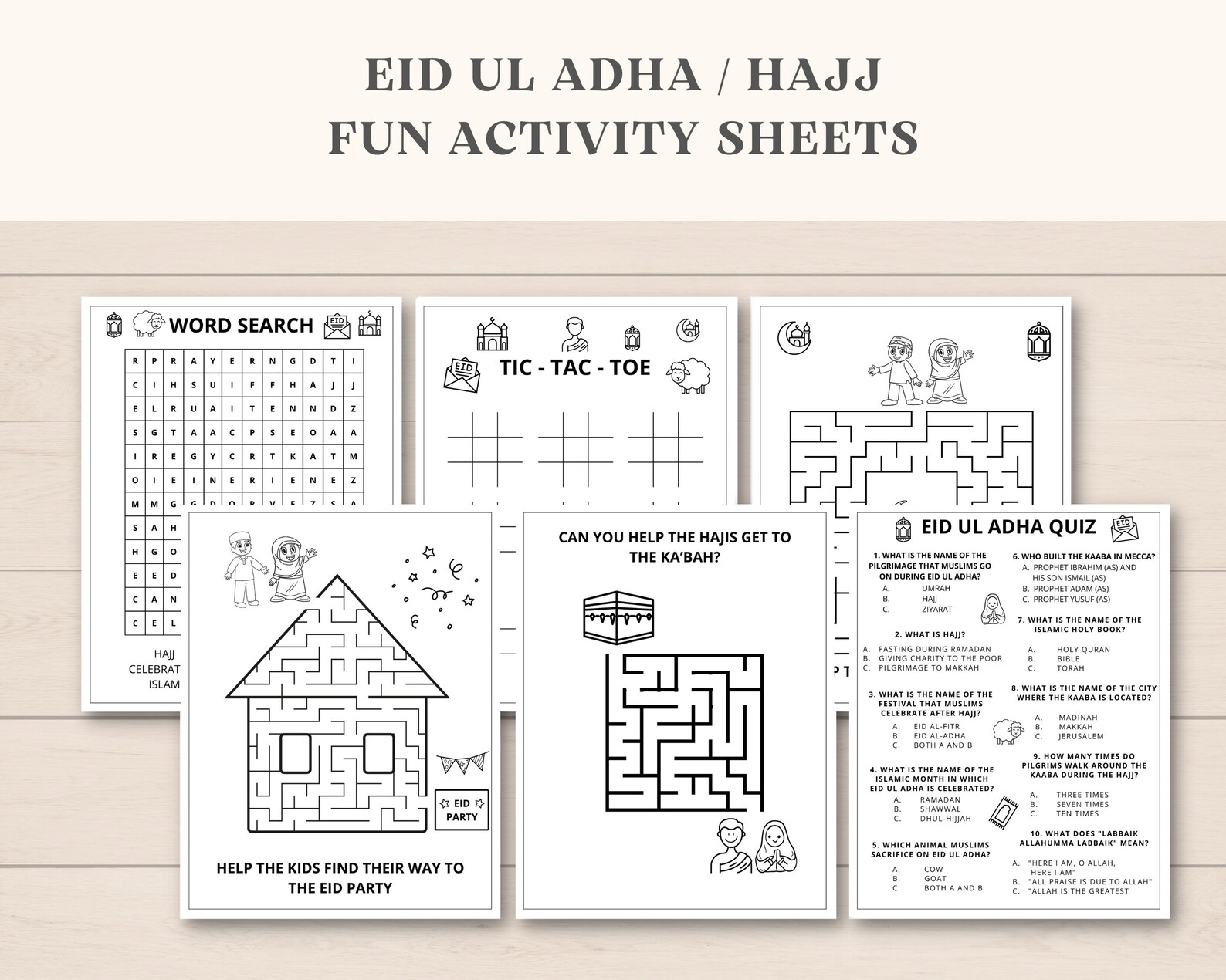 Eid Ul Adha Activity Book Printable, Eid Activity Printable, Hajj Kids ...