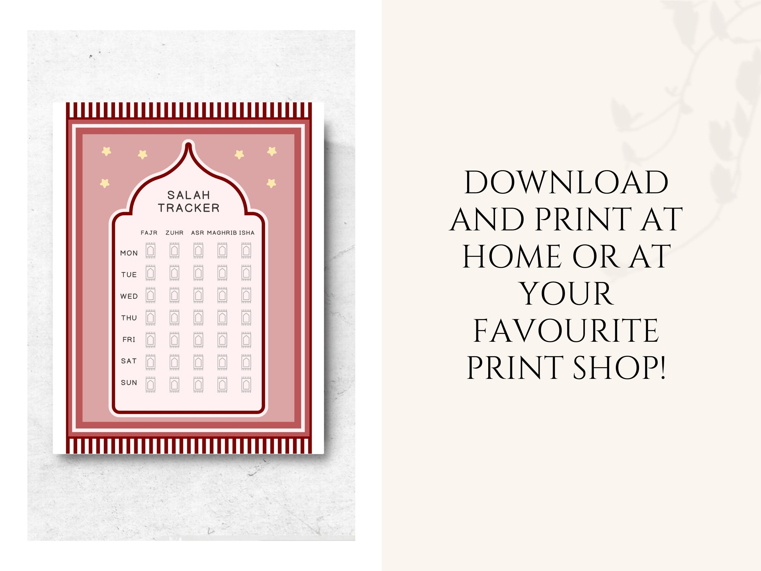Salah Tracker Printable, Daily Salah Tracker, Salah Chart, Prayer Chart ...