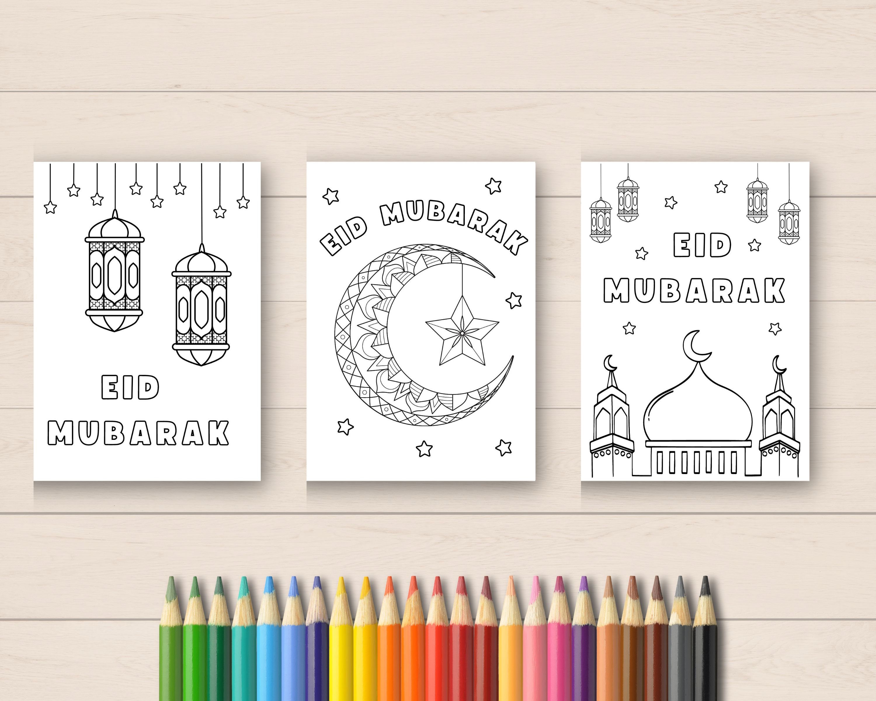 Eid Coloring Cards DIY Eid Cards Eid Card Printable Eid - Etsy
