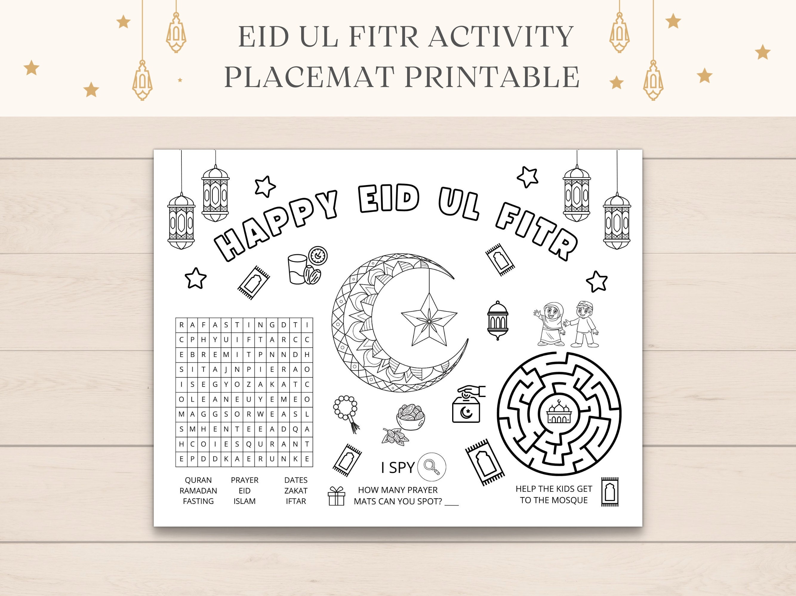 Eid Placemat Printable Eid Activity Placemat Eid - Etsy