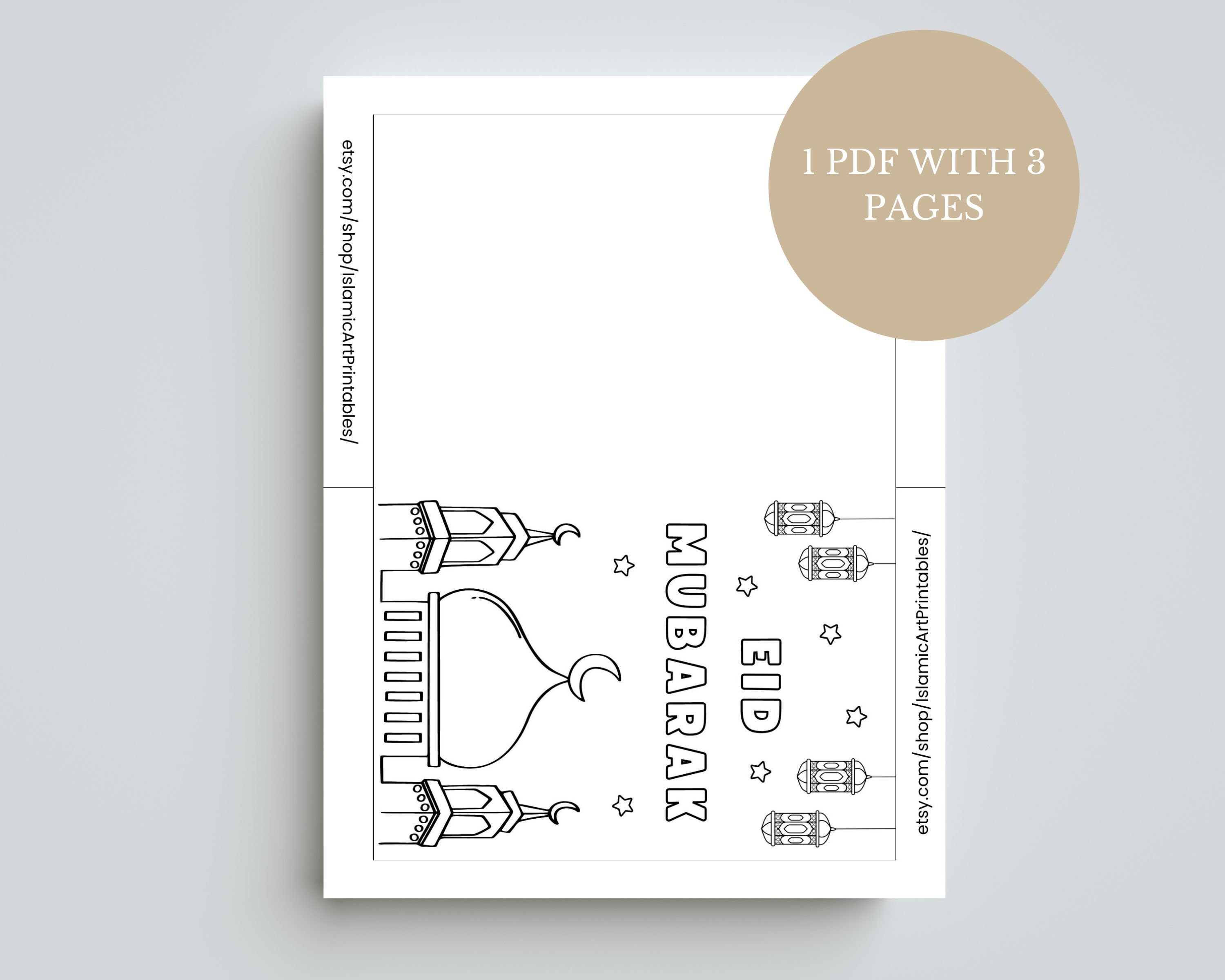 Eid Coloring Cards DIY Eid Cards Eid Card Printable Eid - Etsy