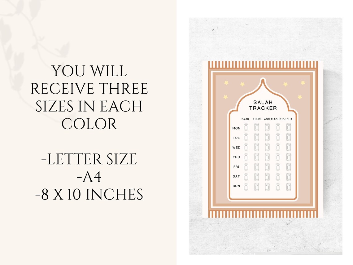 Salah Tracker Printable, Daily Salah Tracker, Salah Chart, Prayer Chart ...