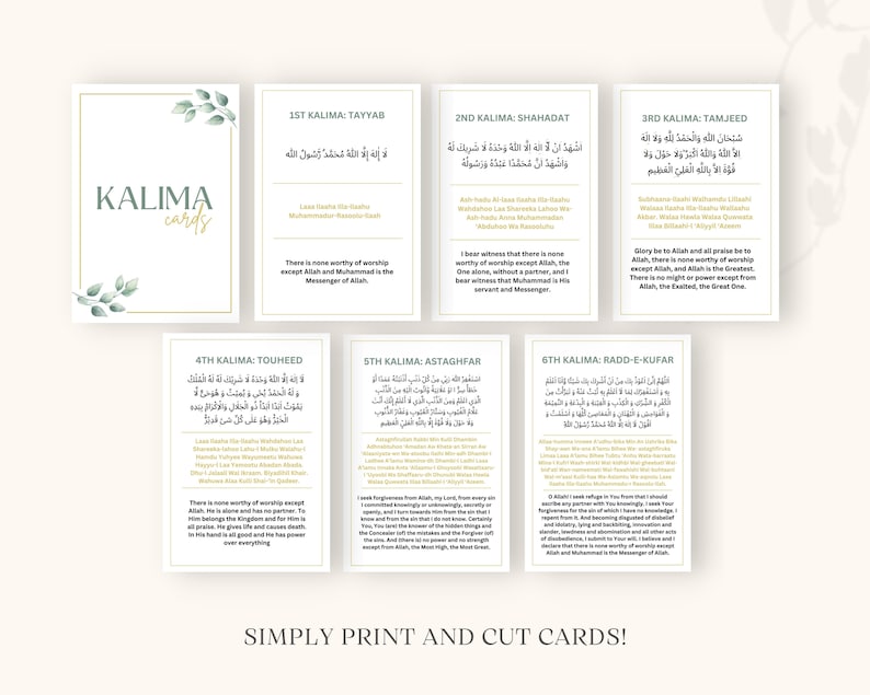 Kalmah Flashcards Printable, the Six Kalmahs, Kalmah of Islam, Kalimah Book, Arabic Flashcard ...